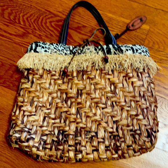 Bags | August Straw Animal Print Leather Purse | Poshmark